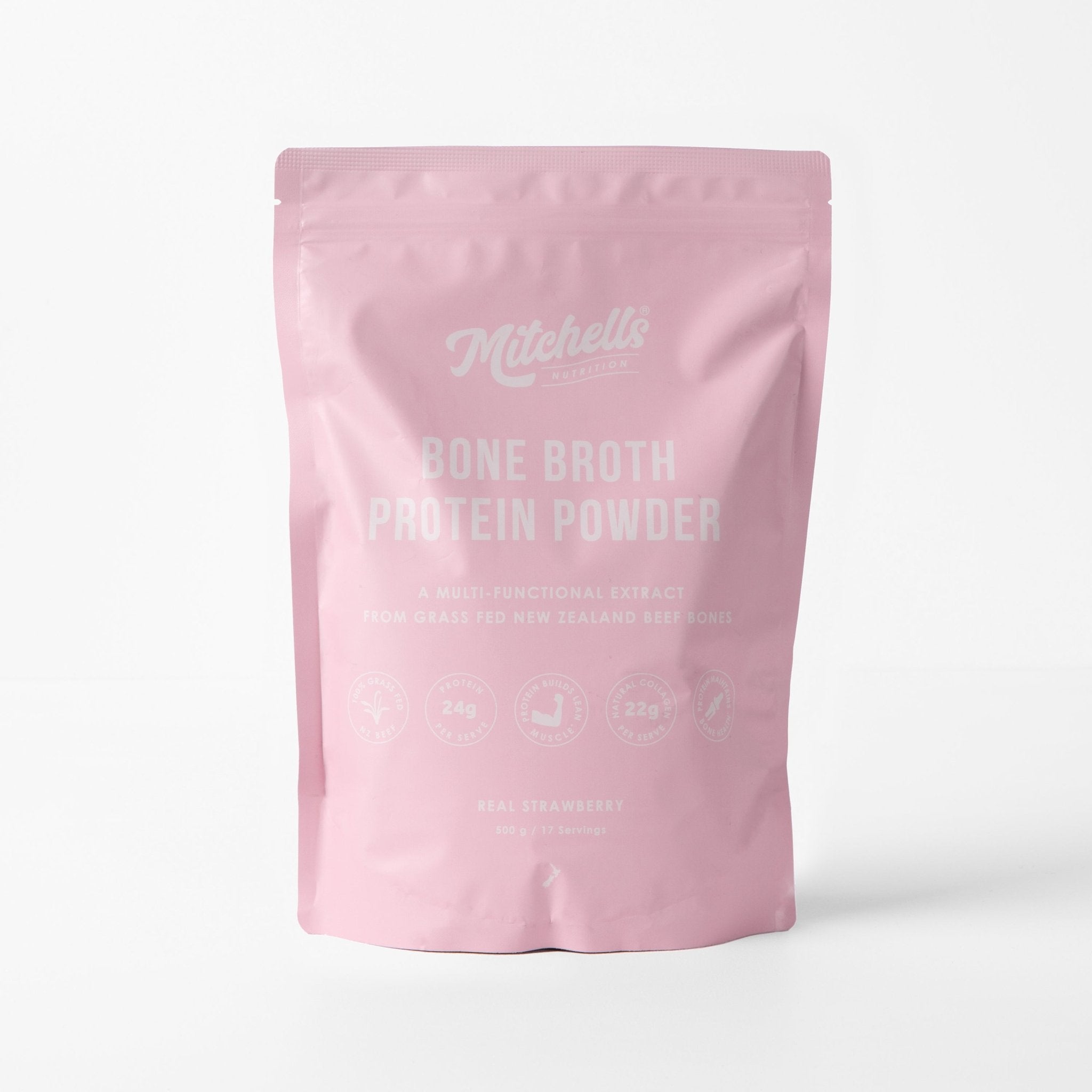 Bone Broth Protein Powder 500g - Strawberry | Mitchells Nutrition